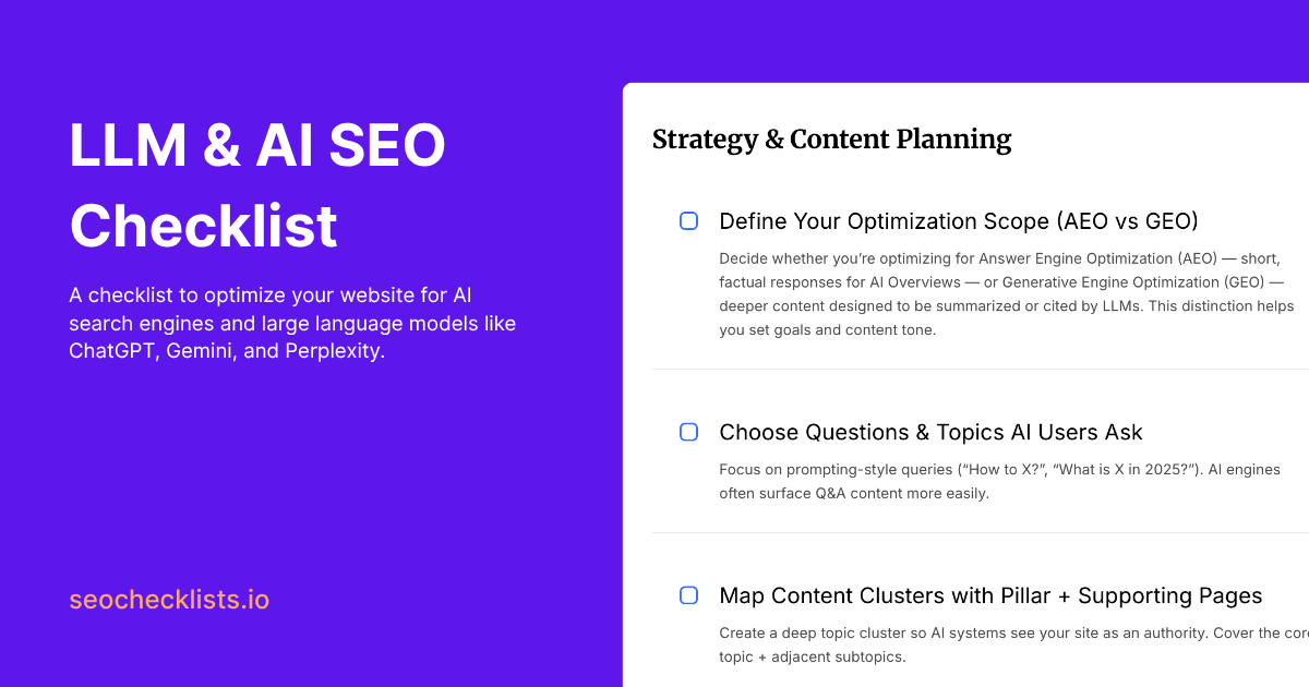 LLM & AI SEO Checklist - SEO Checklists